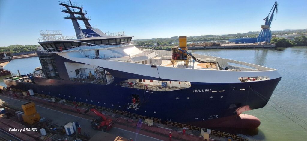 New VARD cable layer destined for Danish firm hits the water - Offshore ...